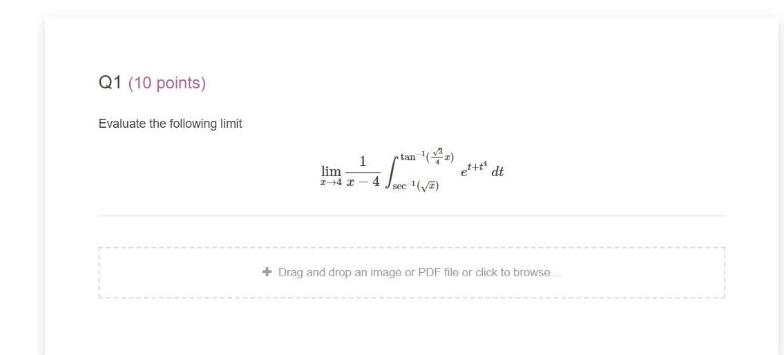 Solved Q1 (10 points) Evaluate the following limit tan 1 lim | Chegg.com