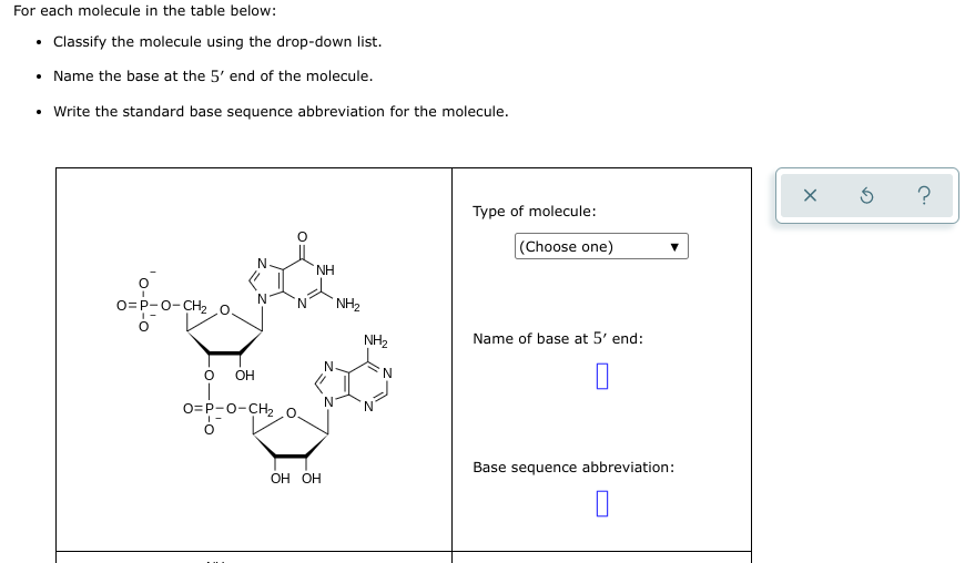 Solved For each molecule in the table below: • Classify the | Chegg.com