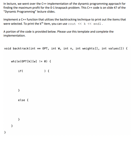 Solved In Lecture We Went Over The C Implementation Of 