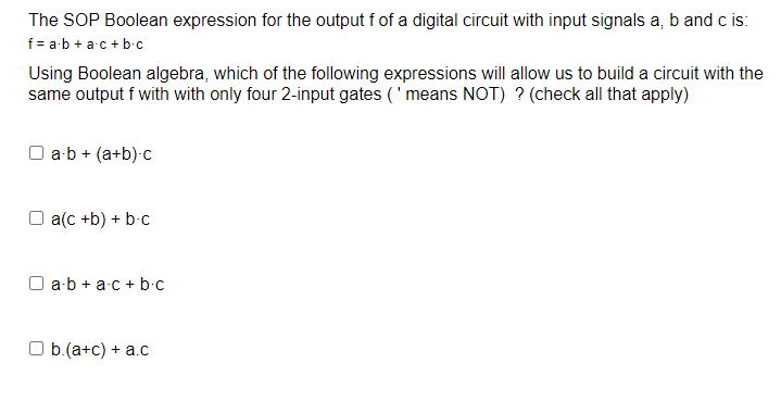 Solved The SOP Boolean expression for the output f of a | Chegg.com