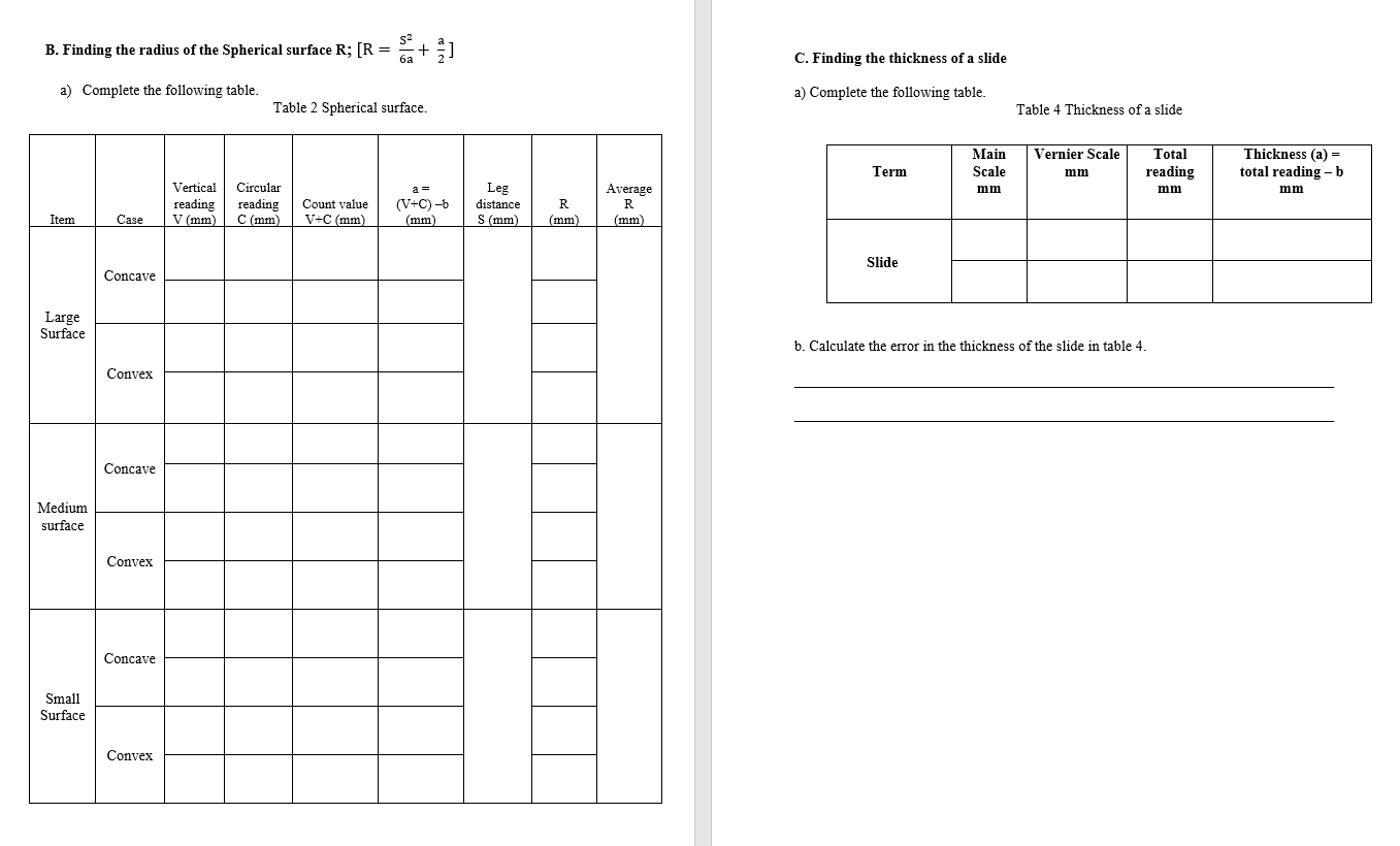 3. Data: A. Determining the zero of the spherometer | Chegg.com