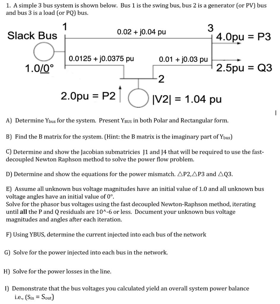 Solved 1. A simple 3 bus system is shown below. Bus 1 is the | Chegg.com