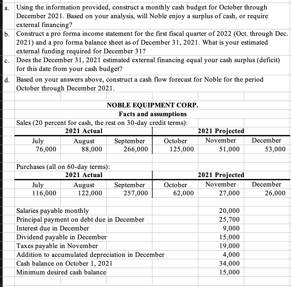 Solved a. Using the information provided, construct a | Chegg.com