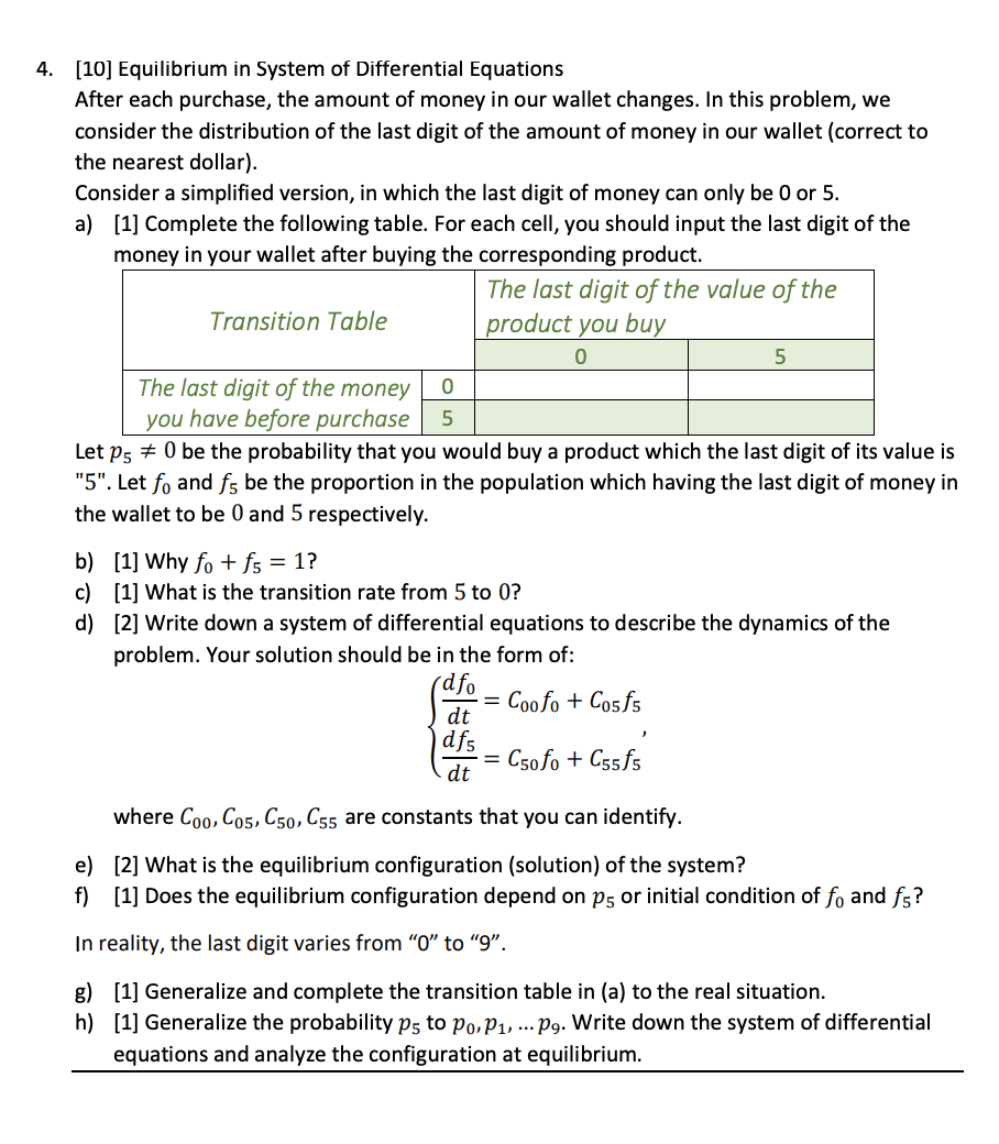 Solved 4. [10] Equilibrium in System of Differential | Chegg.com