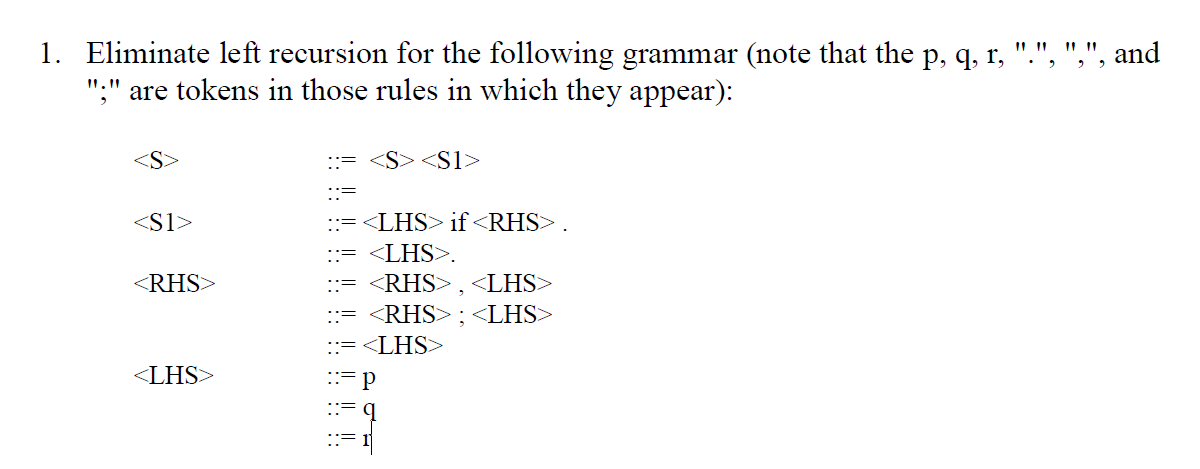 Solved 1 Eliminate Left Recursion For The Following Grammar 