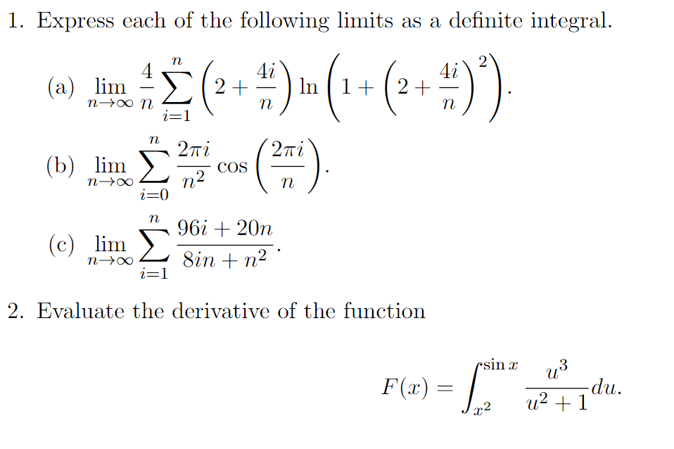 Solved Express each of the following limits as a definite | Chegg.com