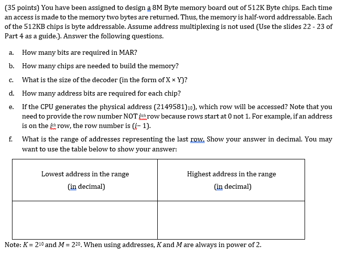 Solved (35 points) You have been assigned to design a 8M | Chegg.com