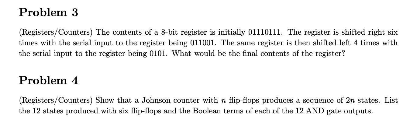 Solved Problem 3 (Registers/Counters) The contents of a | Chegg.com
