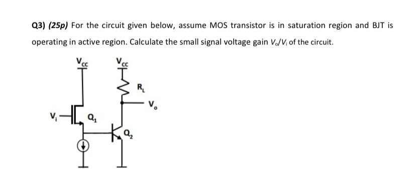 Solved Q3) (25p) ﻿For the circuit given below, assume MOS | Chegg.com