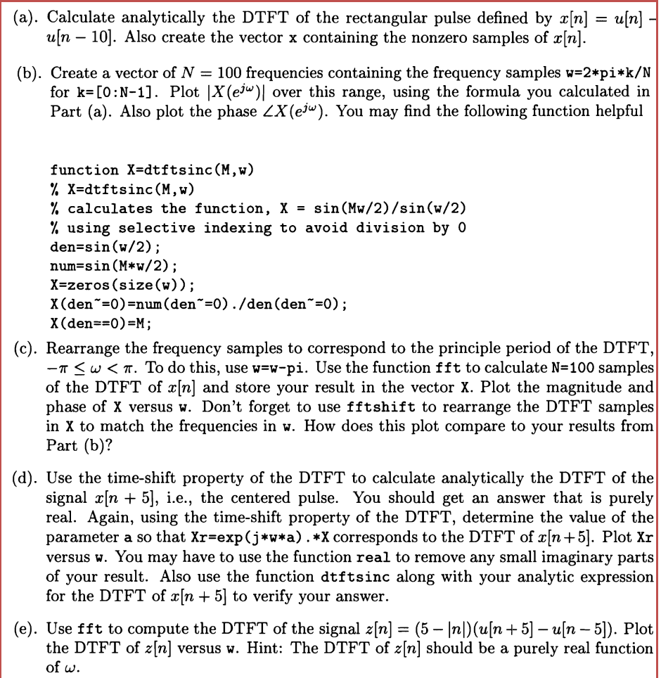 Solved (a). Calculate analytically the DTFT of the | Chegg.com