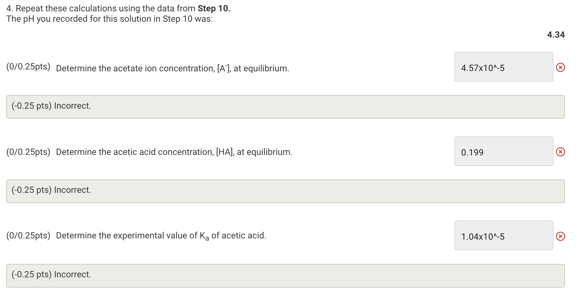 Solved 4. Repeat these calculations using the data from Step | Chegg.com