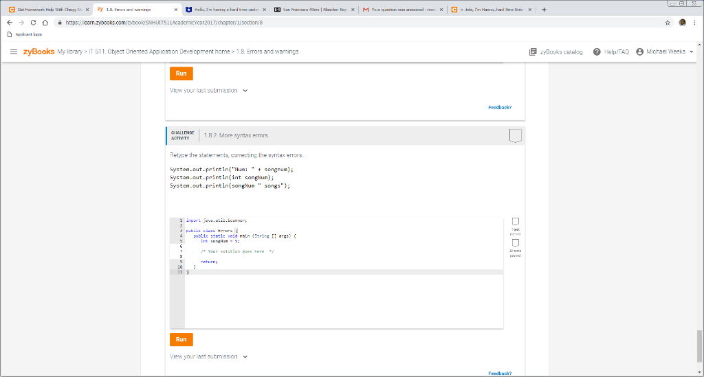 Solved zyBooks My library IT 511.0bject Oriented Application | Chegg.com
