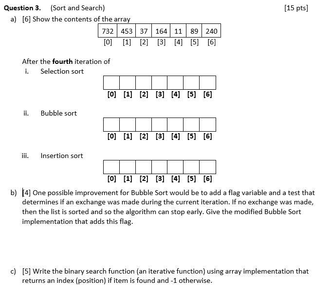 Solved 15 Pts] Question 3 Sort And Search A [6] Show