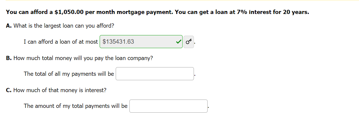Solved You can afford a $1,050.00 ﻿per month mortgage | Chegg.com