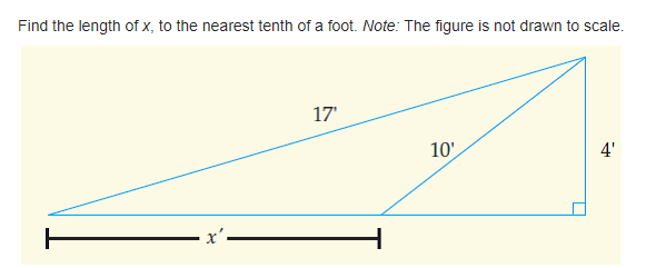 Solved Find the length of x, to the nearest tenth of a foot. | Chegg.com