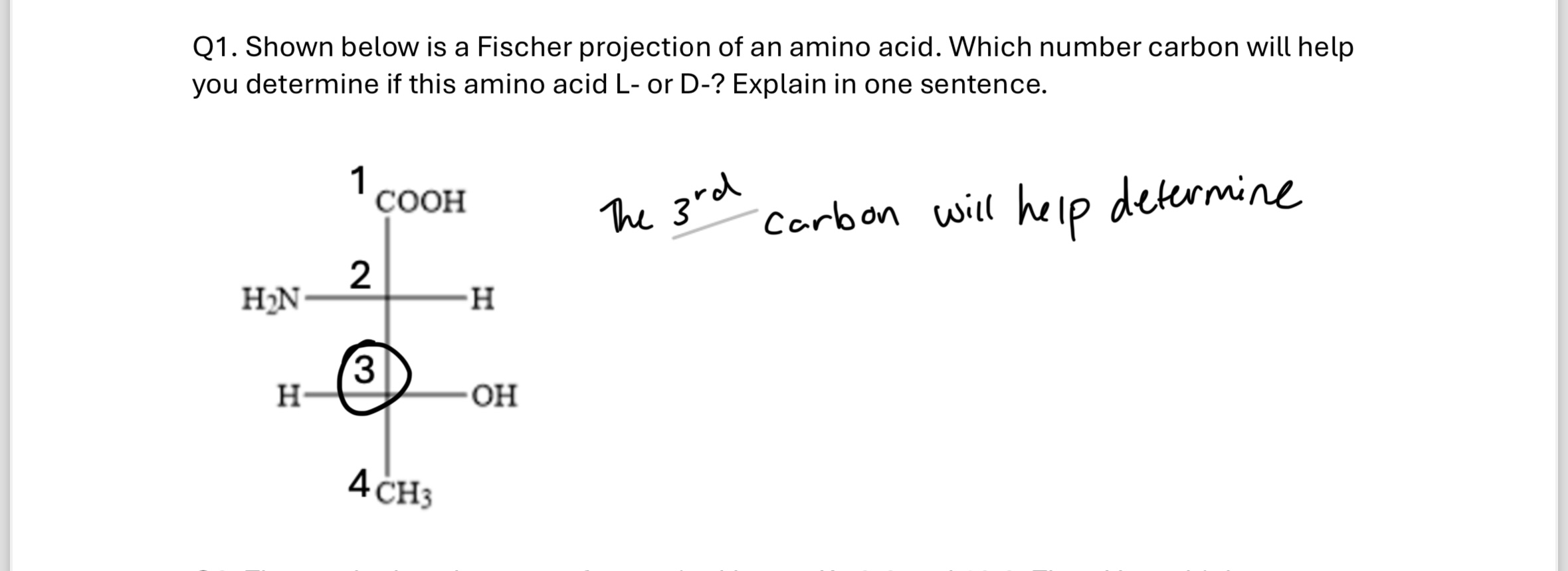 Solved Q1. ﻿Shown below is a Fischer projection of an amino | Chegg.com