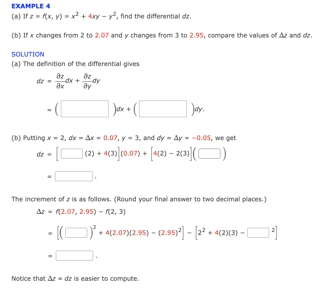 Solved (a) If z=f(x,y)=x2+4xy−y2, find the differential dz. | Chegg.com