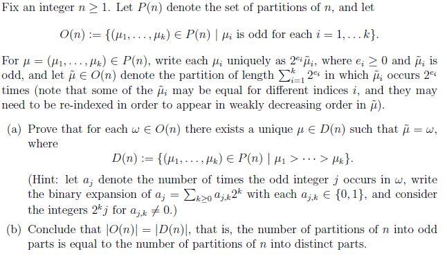 Solved Fix an integer n > 1. Let P(n) denote the set of | Chegg.com
