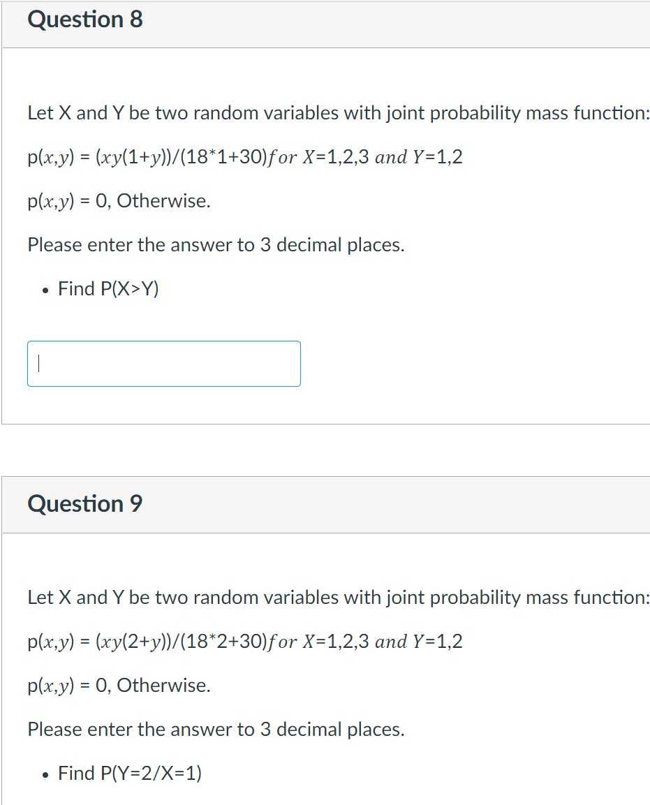 Solved Question 8 Let X and Y be two random variables with | Chegg.com
