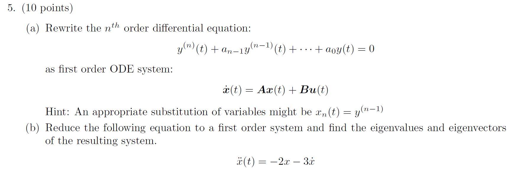 Solved (a) Rewrite the nth order differential equation: | Chegg.com