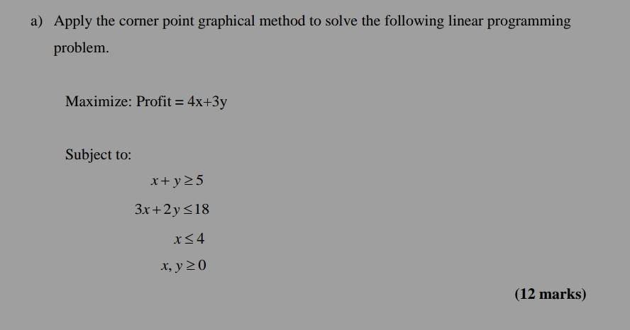 Solved a) Apply the corner point graphical method to solve | Chegg.com