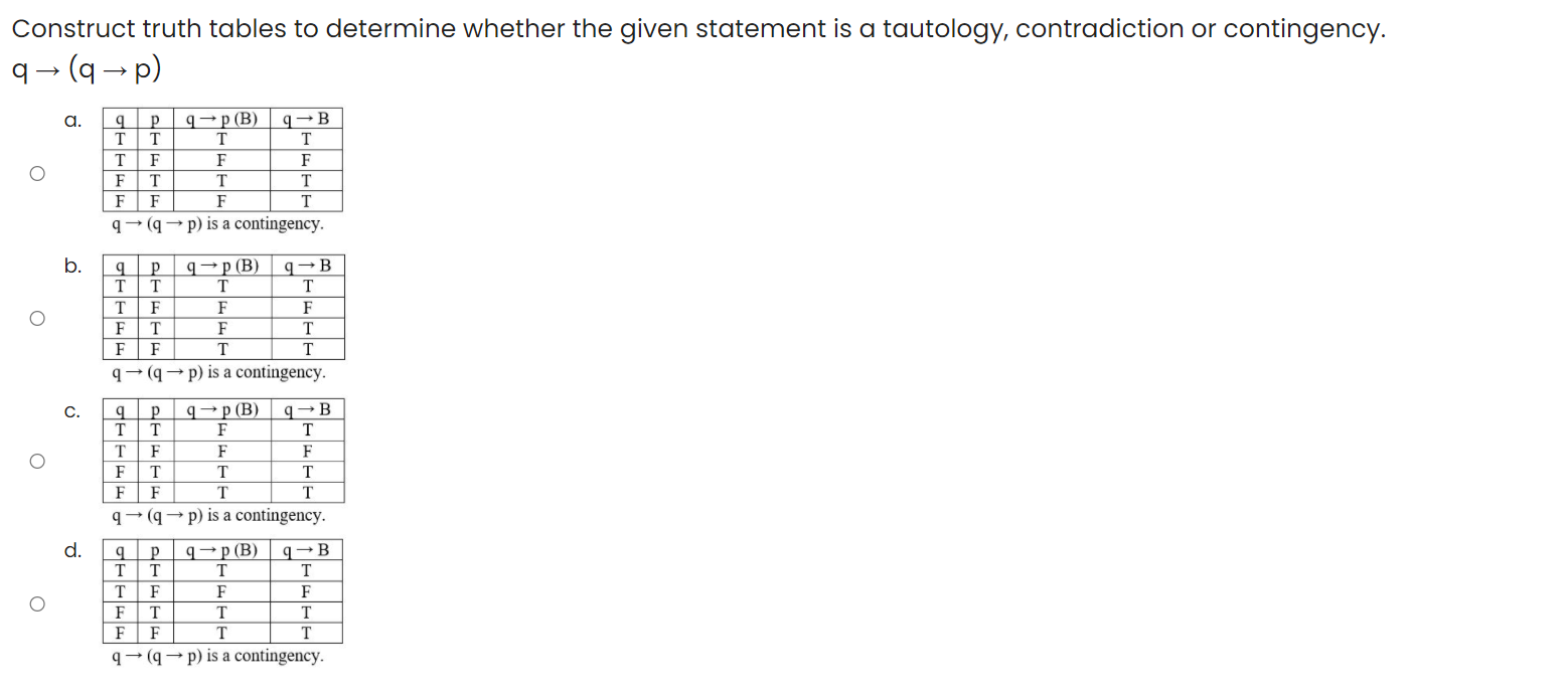 Solved Construct truth tables to determine whether the given | Chegg.com