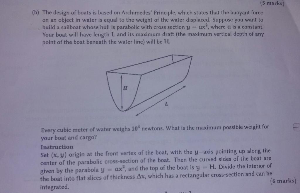 Solved (b) The design of boats is based on Archimedes' | Chegg.com