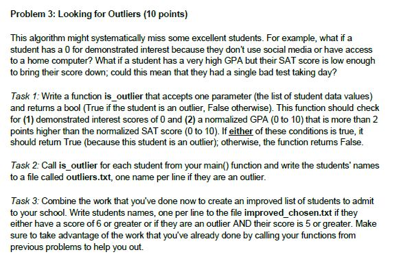 Solved Problem 2: Prospective Student Score (10 points) Task | Chegg.com