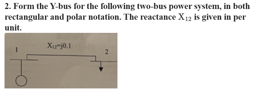 Solved 2. Form the Y-bus for the following two-bus power | Chegg.com