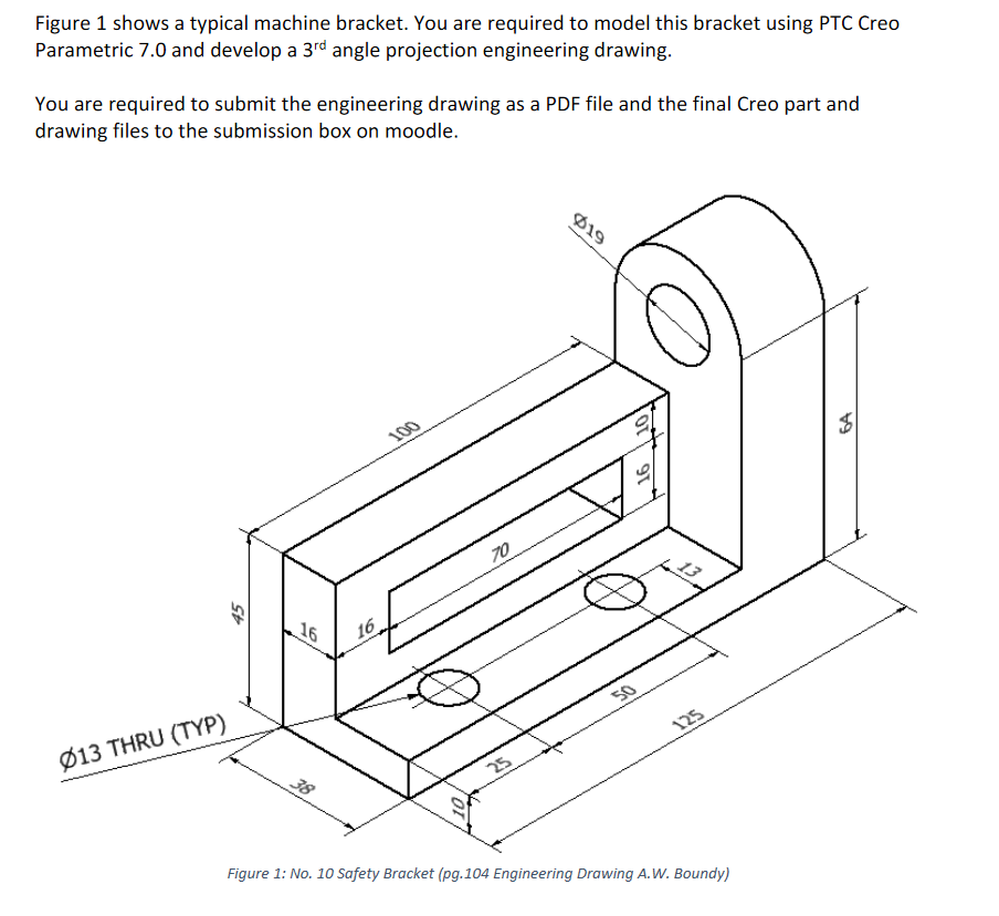 Solved Figure 1 shows a typical machine bracket. You are | Chegg.com