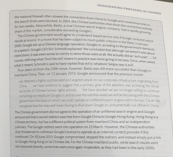 Solved Integrative Case Study Googling with China Google was | Chegg.com
