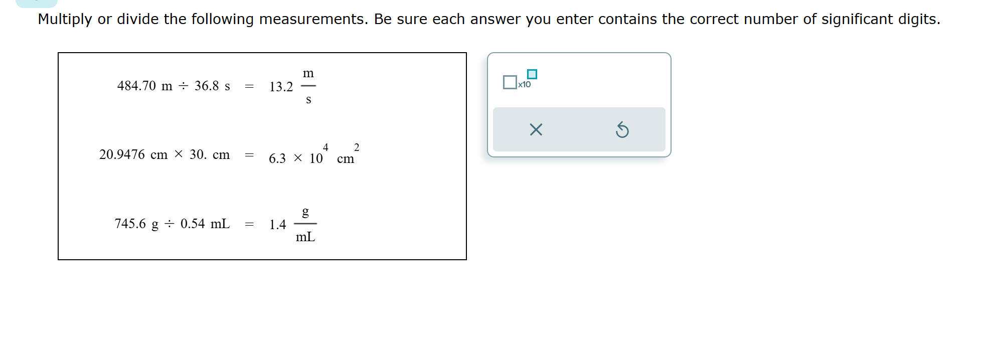 Solved Multiply or divide the following measurements. Be | Chegg.com