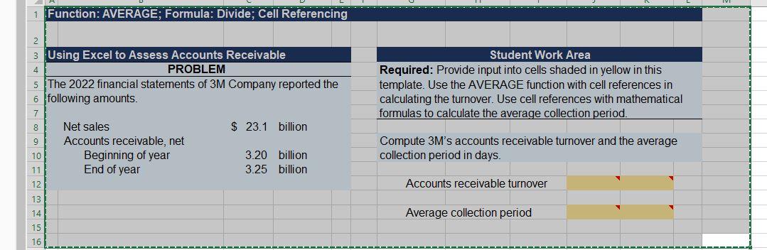 Solved 1 Function: AVERAGE; Formula: Divide; Cell | Chegg.com