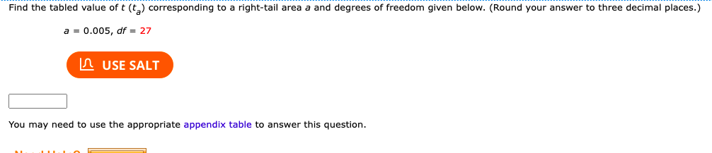 Solved Find the tabled value of t (t) corresponding to a | Chegg.com
