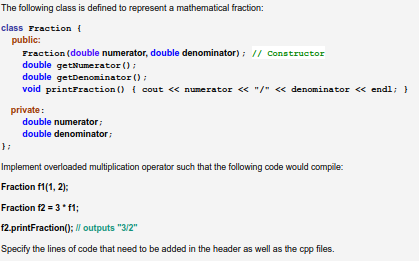 Solved The following class is defined to represent a | Chegg.com