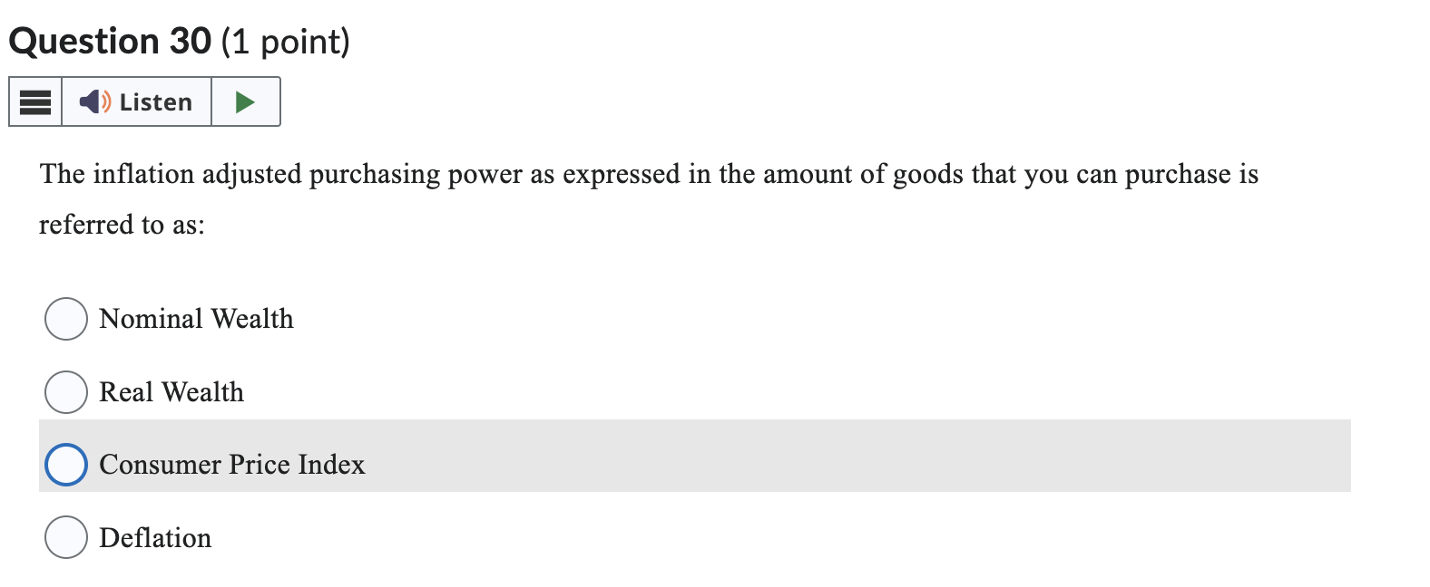 Solved Question 30 (1 ﻿point)The inflation adjusted | Chegg.com