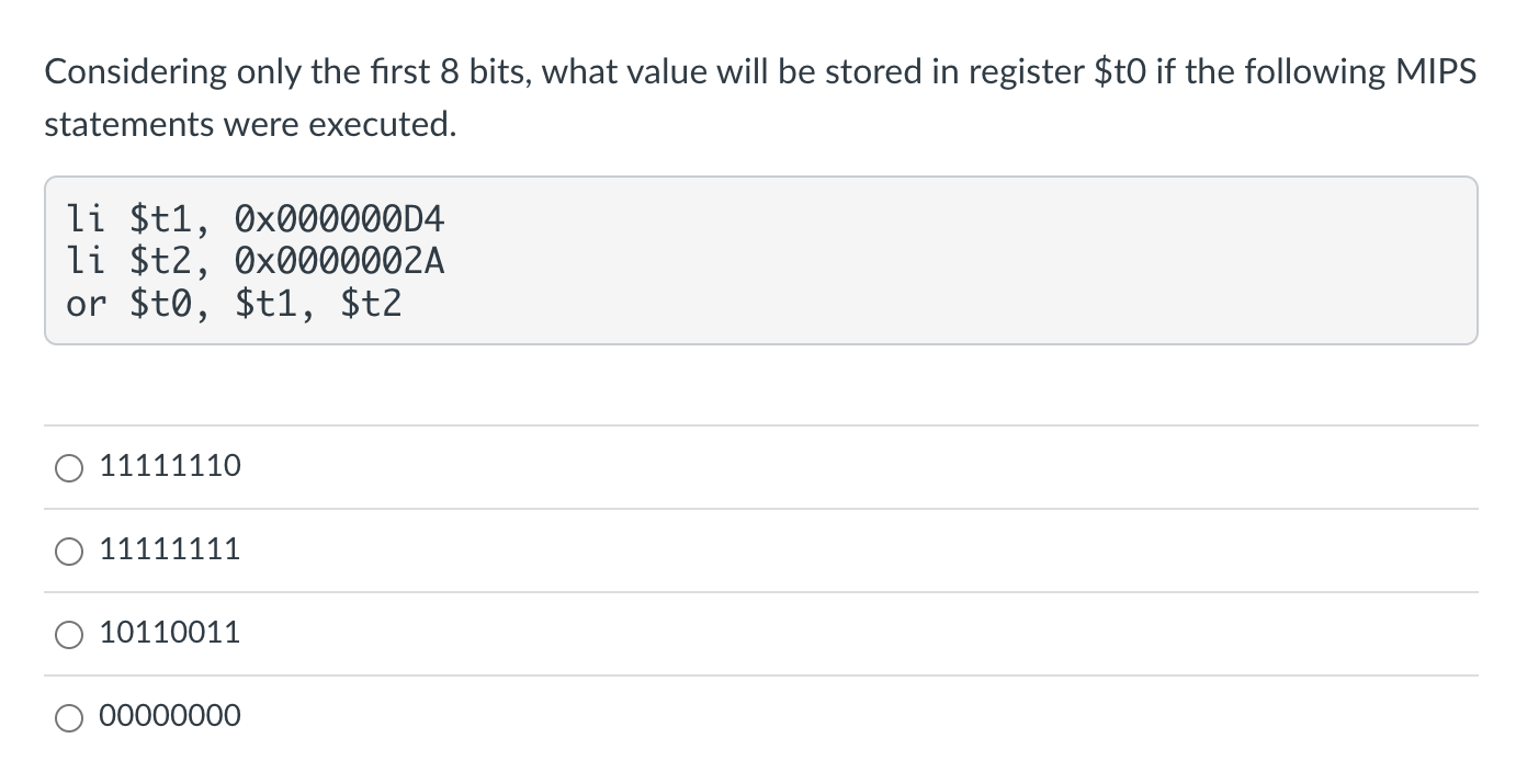 Solved Considering only the first 8 bits, what value will be | Chegg.com