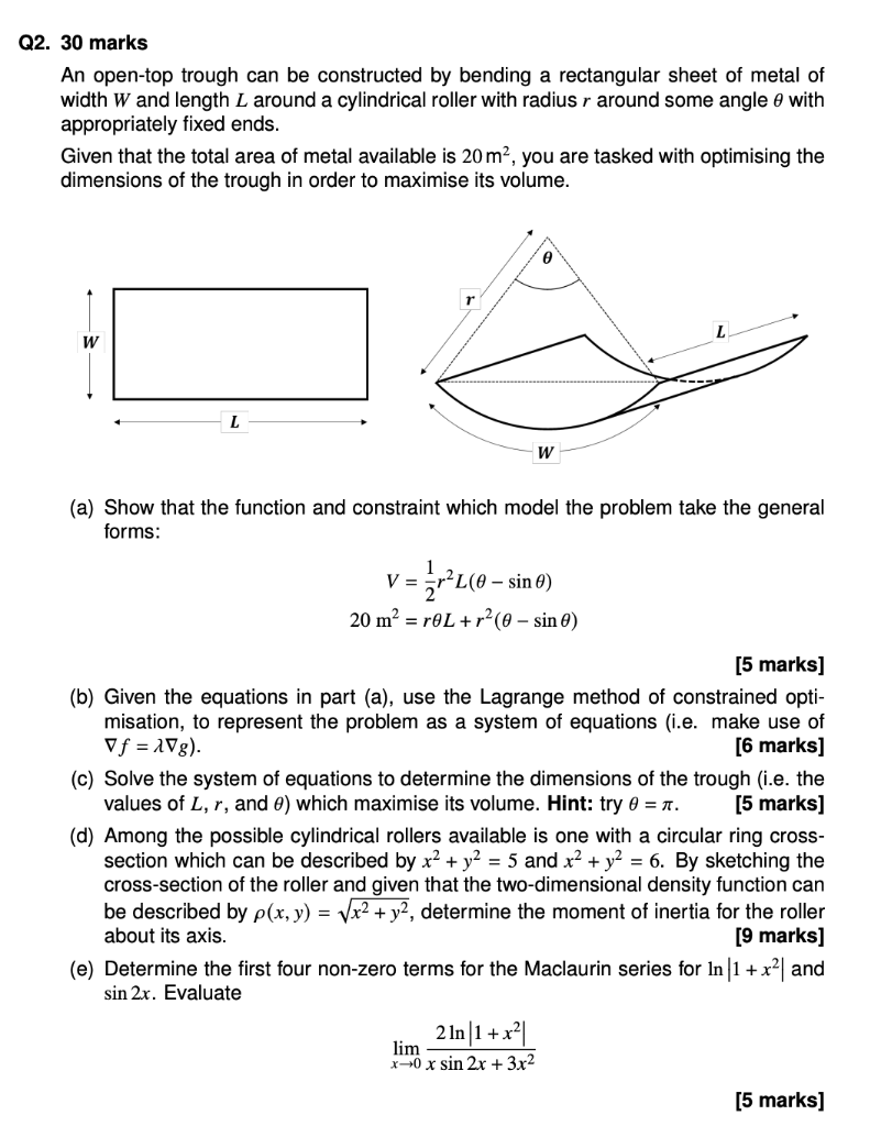 Q2. 30 marks An open-top trough can be constructed by | Chegg.com