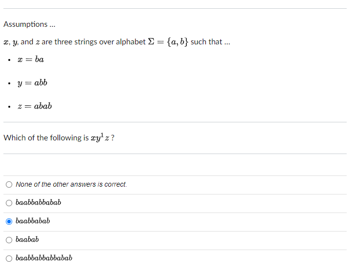 Solved x,y, and z are three strings over alphabet Σ={a,b} | Chegg.com