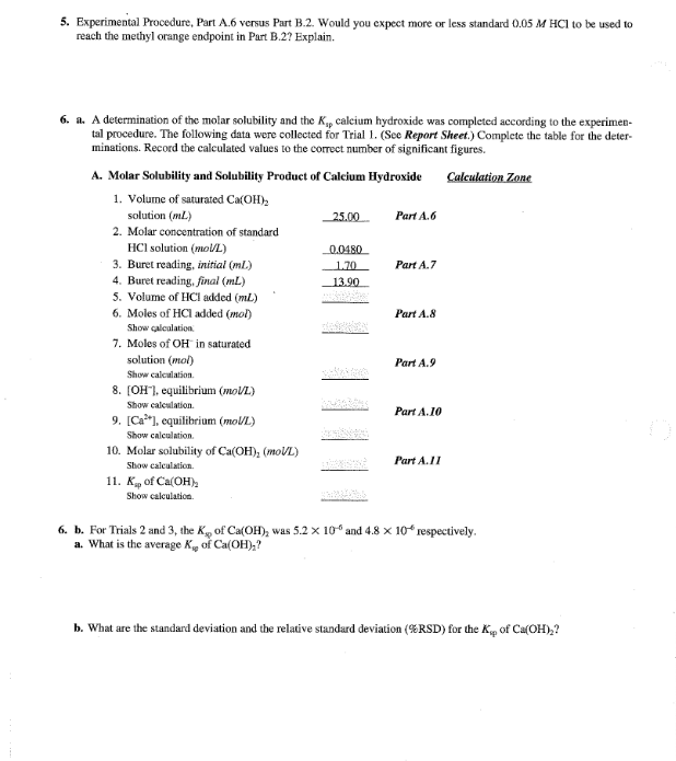 Solved 5. Experimental Procedure, Part 1.6 versus Part B.2. | Chegg.com