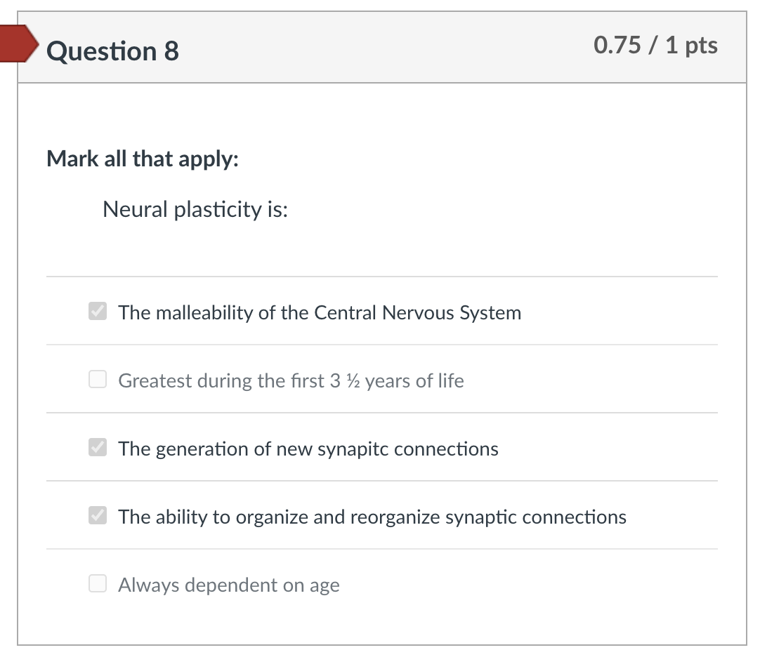 Solved Mark all that apply: Neural plasticity is: The | Chegg.com