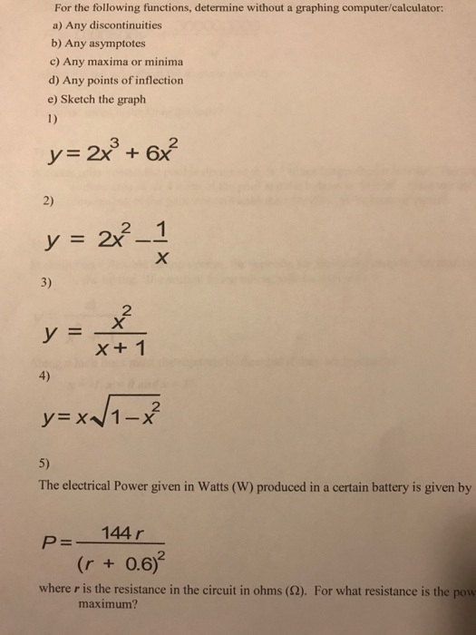 Solved For the following functions, determine without a | Chegg.com