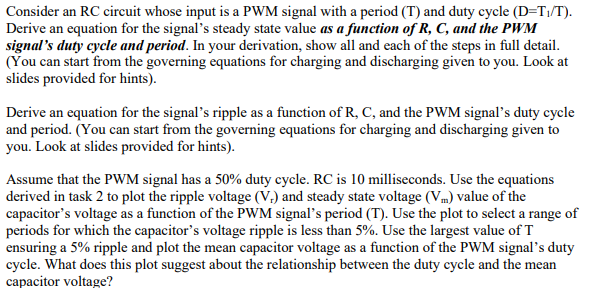 Solved Consider an RC circuit whose input is a PWM signal | Chegg.com