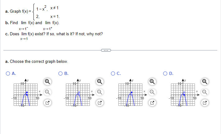 Solved a. Graph f(x)={1−x2,2,x =1x=1 b. Find limx→1−f(x) and | Chegg.com