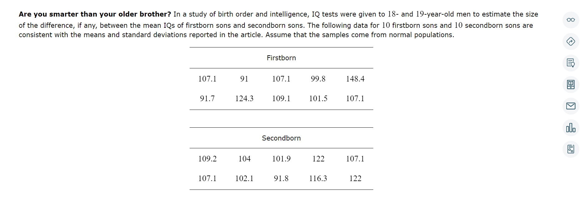 Solved Are you smarter than your older brother? In a study | Chegg.com