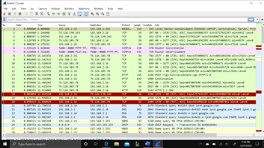 - X toredo (1).pcap File Edit View Go Capture Analyze | Chegg.com