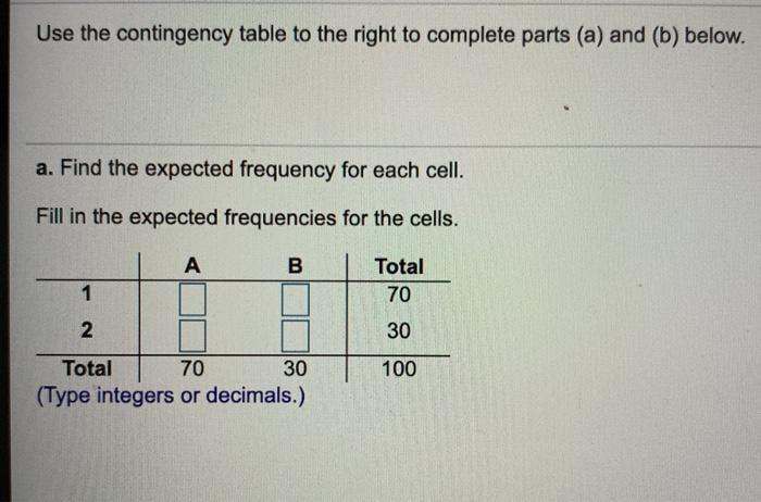 Solved Use the contingency table to the right to complete | Chegg.com