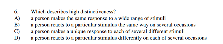 Solved 6. Which describes high distinctiveness? A) a person | Chegg.com