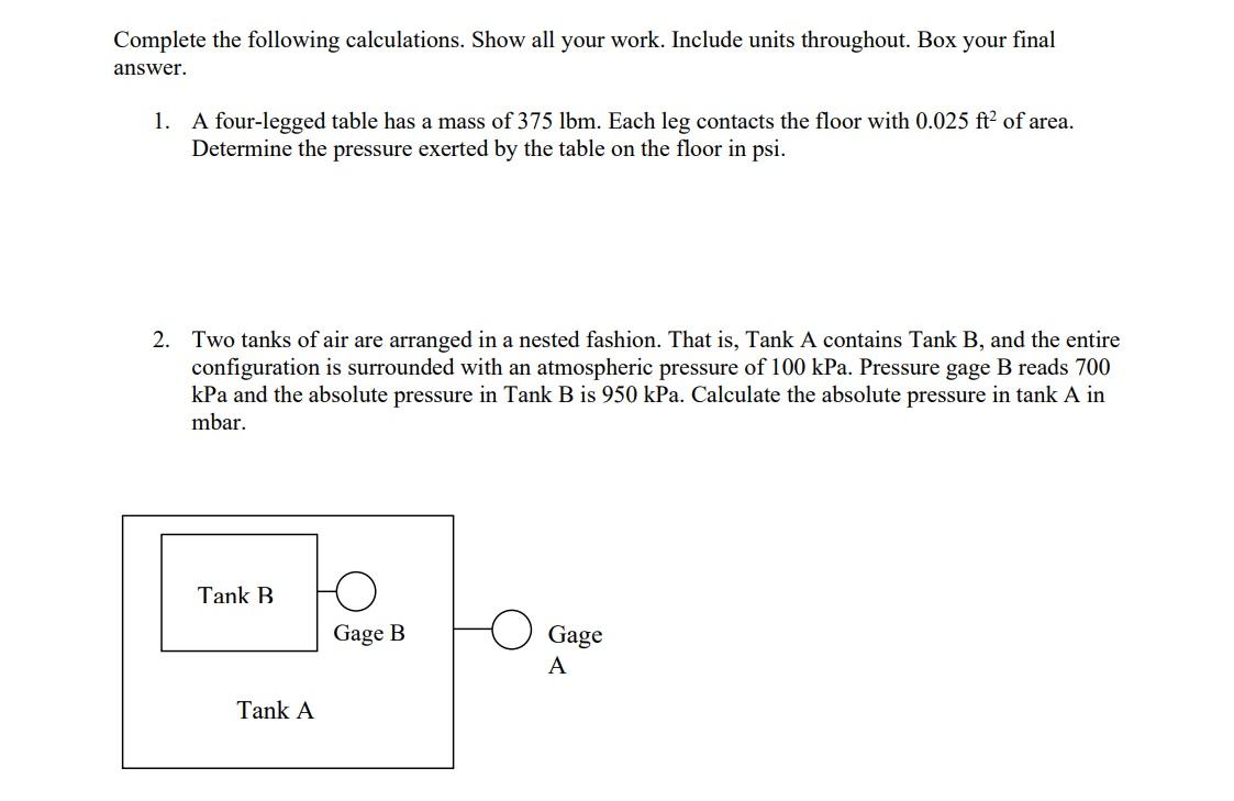 Solved Complete the following calculations. Show all your | Chegg.com