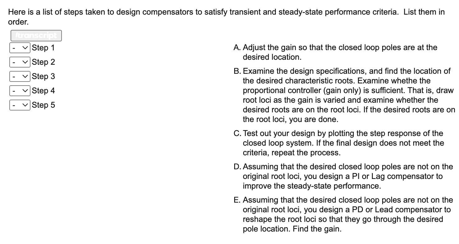 Solved a list of steps taken to design compensators to | Chegg.com